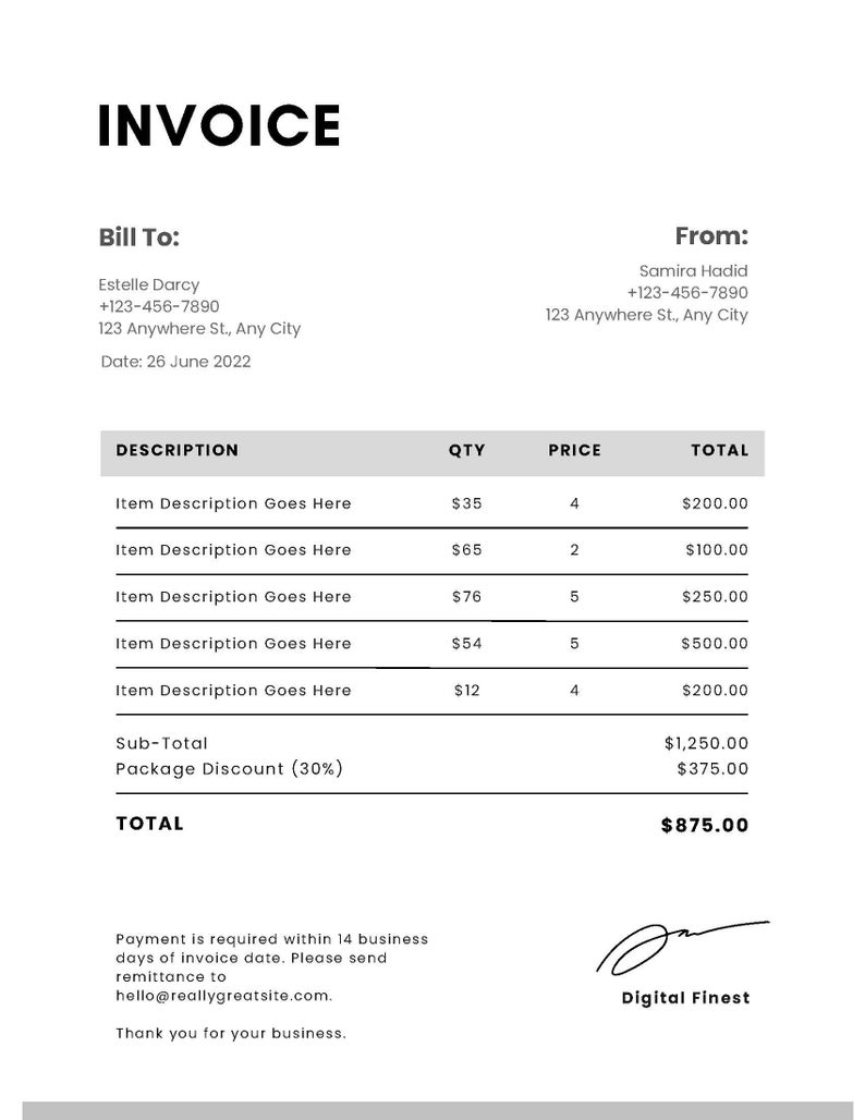 Simple Modern Invoice Template Printable Invoice Template - Etsy