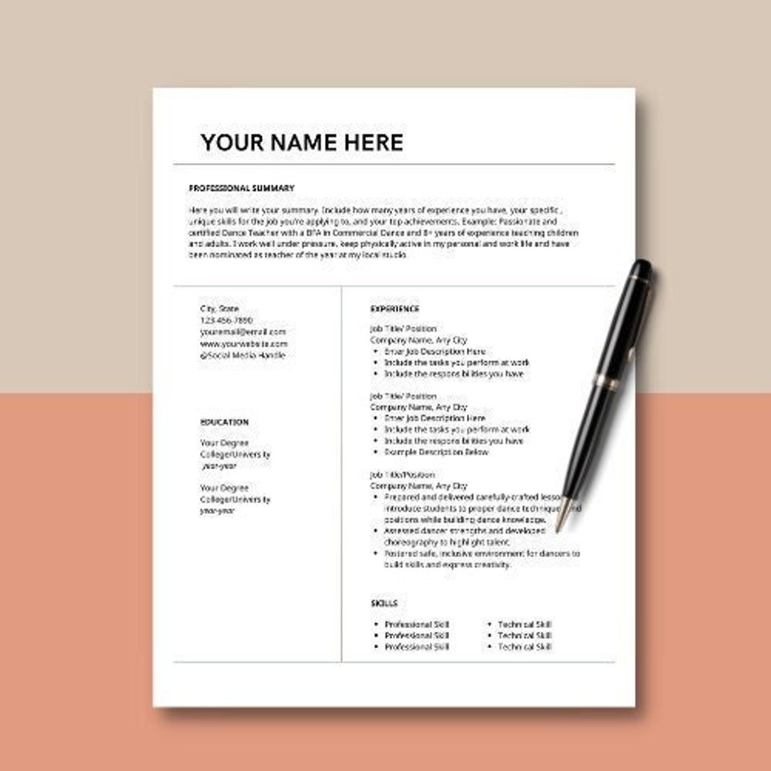 Simple Resume Template Download - Etsy