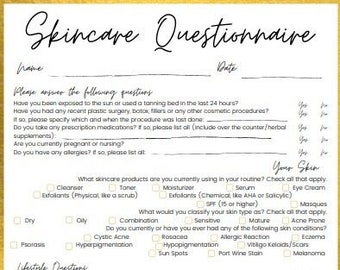 Skincare Questionnaire Form Facial Consultation Form - Etsy