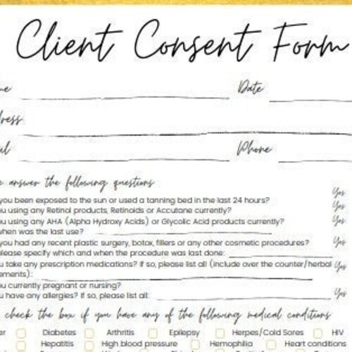 Client Consent Form General. Spa Salon Massage. - Etsy
