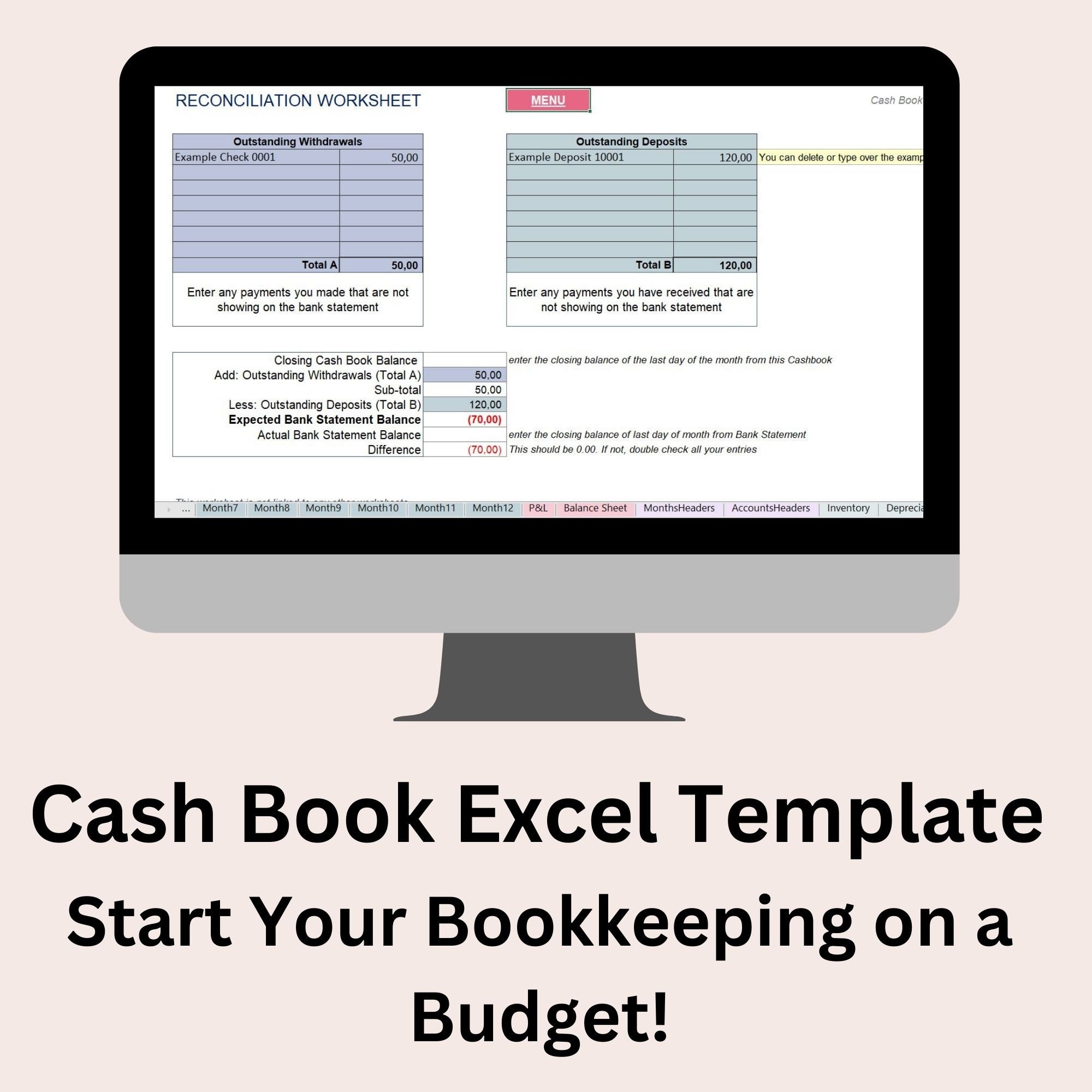 Cash Book Excel Template for Efficient 1 Bank Account Management, Ideal ...