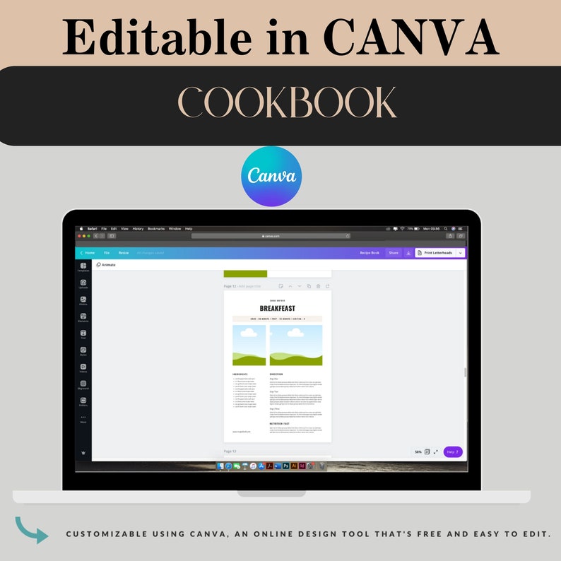 Canva Recipe Book Template | Digital Cookbook & Meal Planner | Editable ...