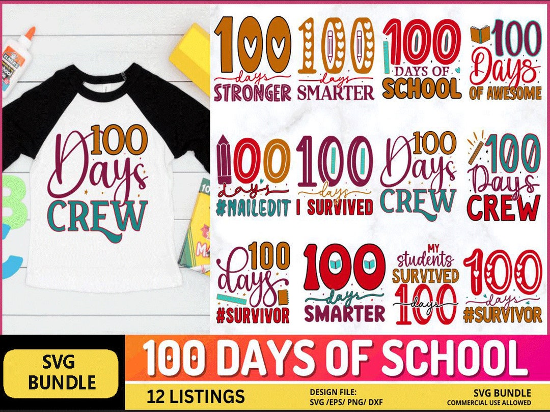 100 Days of School Svg Bundle, 100 Days of School PNG, 100th Day of ...
