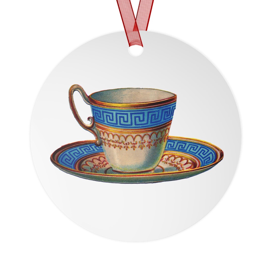 Vintage Blue Greek Key Tea Cup Metal Ornament - Etsy