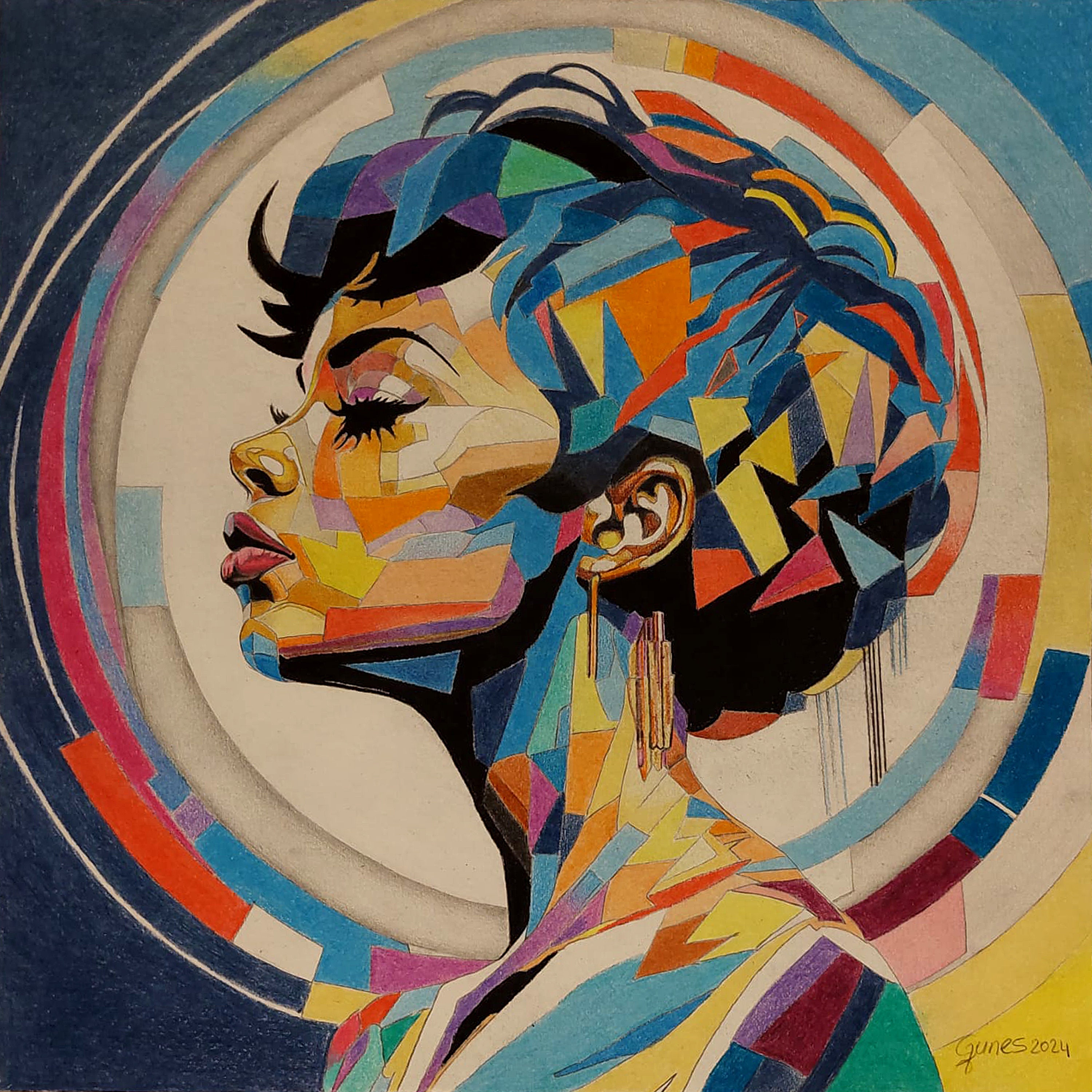Handmade Abstract Portrait, Colored Pencil Drawing, Original Art (30x30 ...