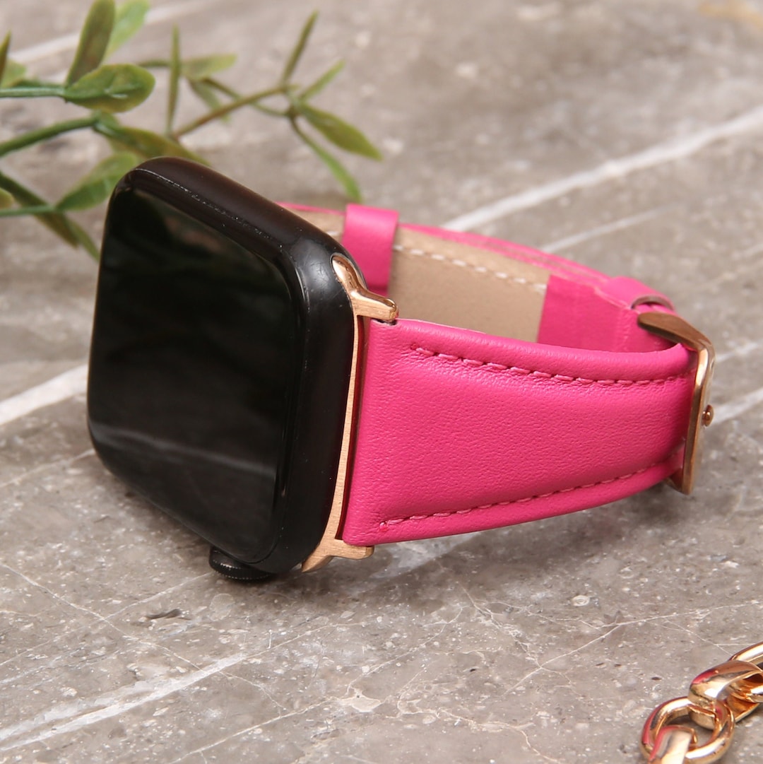 Apple Dark Pink Watch Band, Leather Watch Band for Women, Personalized ...