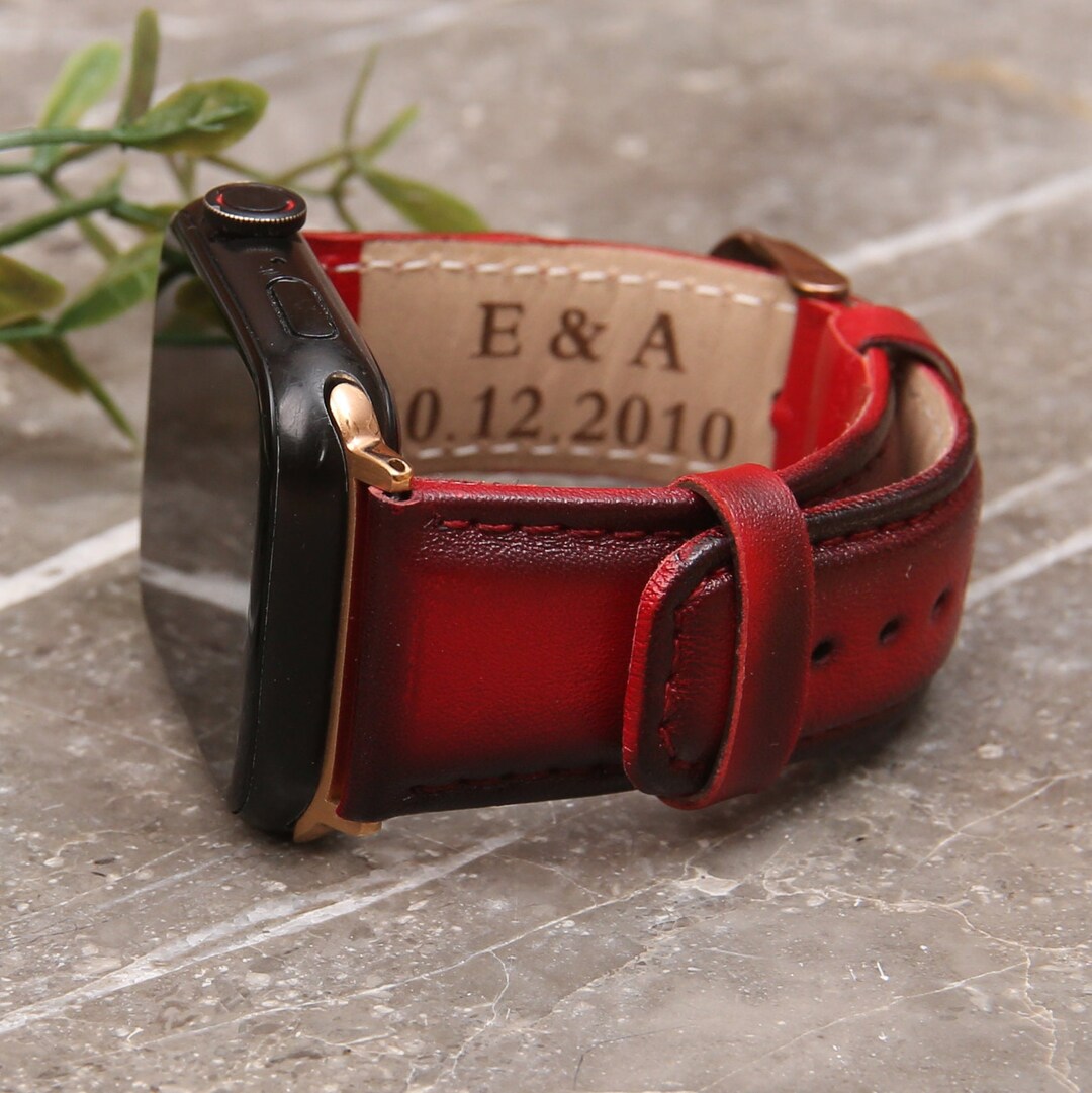 Apple Dark Red Watch Band, Leather Watch Band for Men, Personalized ...