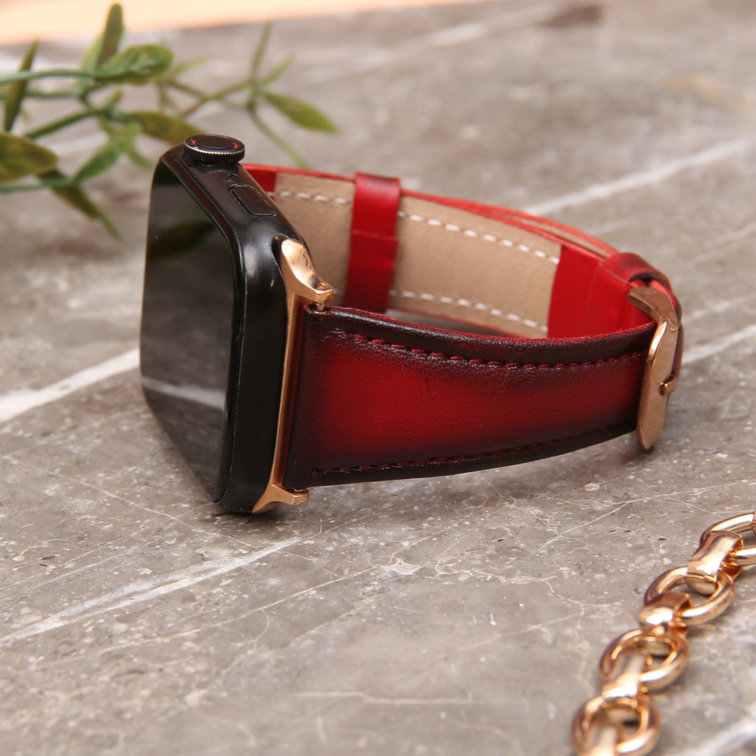 Apple Dark Red Watch Band, Leather Watch Band for Women, Personalized ...