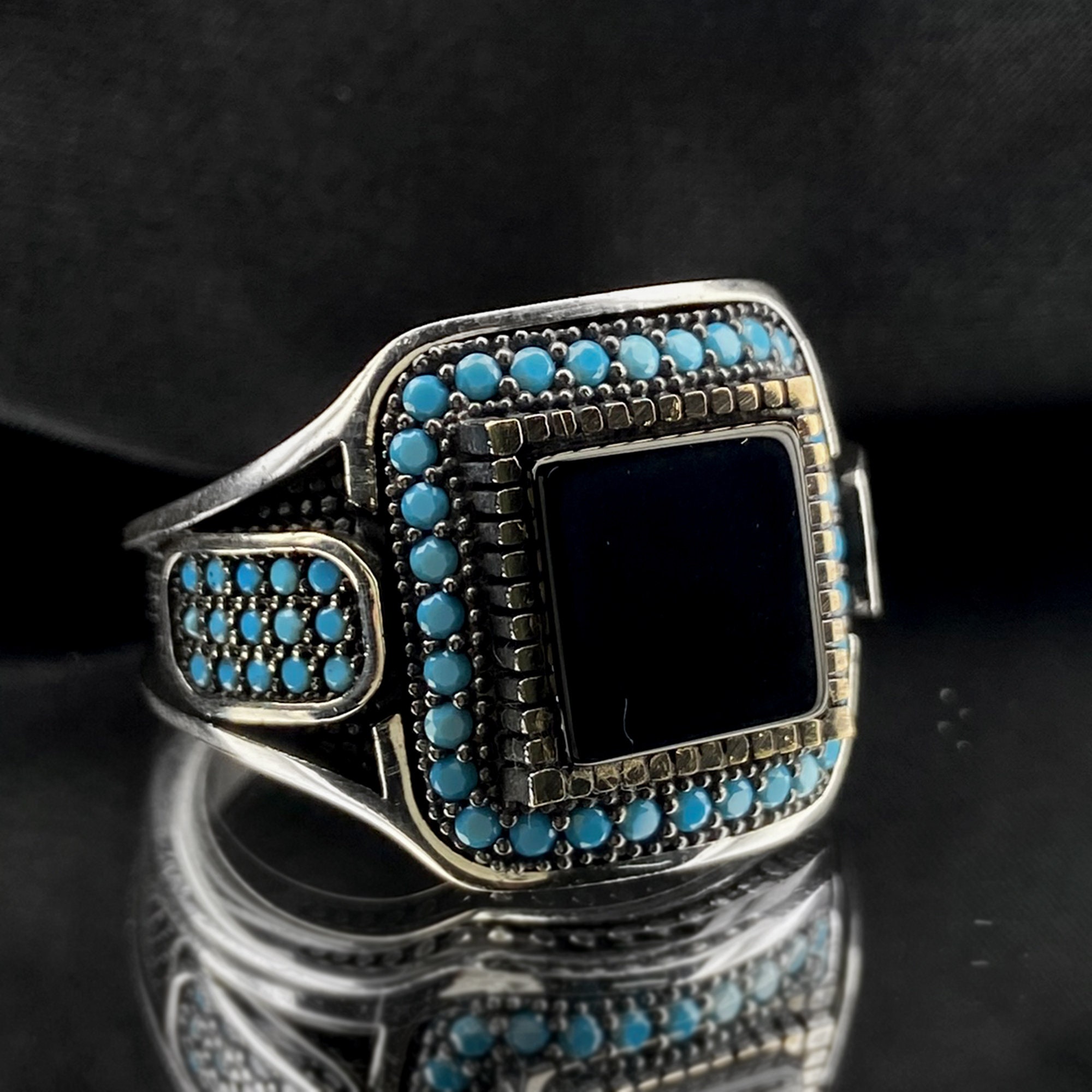 Turquoise Stone Men Ring,black Onyx Stone Men Ring,ottoman Style Men ...