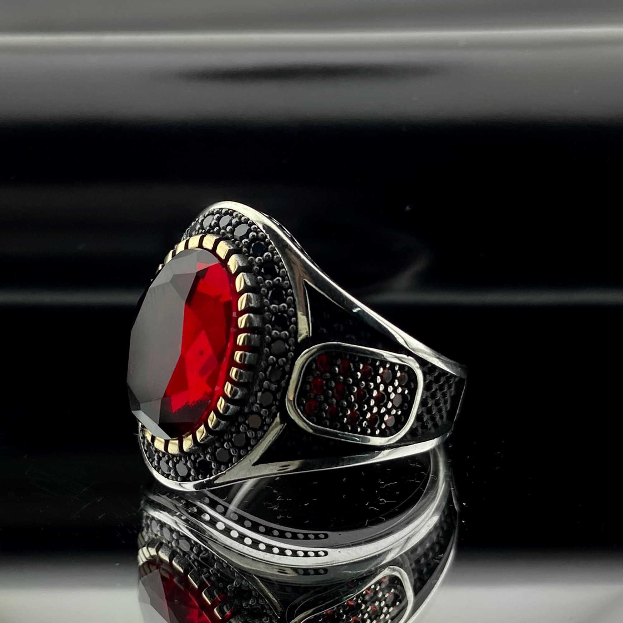 Red Zircon Men's Silver Ring,red Stone Ring,oval Stone Ring,turkish ...
