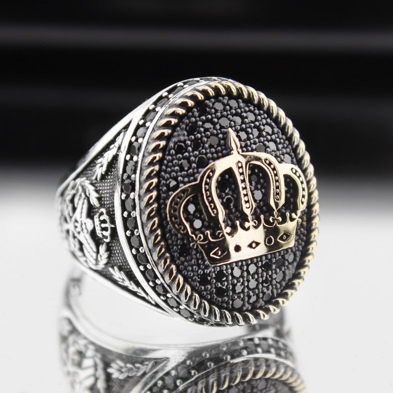 King Ring,crown Ring,men's Black Onyx Stone Ring, Ottoman Style Silver ...