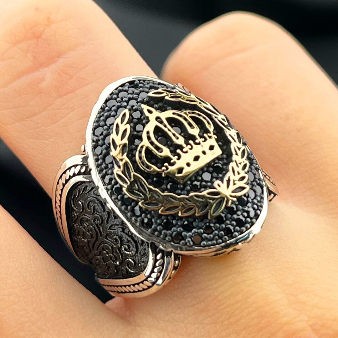 King Ring,crown Ring ,men's Black Onyx Stone Ring, Ottoman Style Silver ...