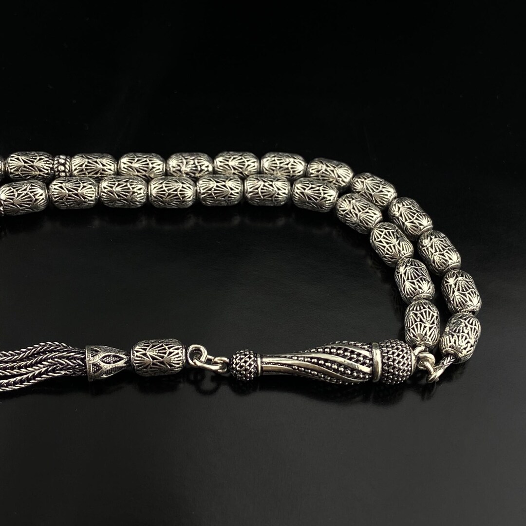 Silver Tesbih,33 Beads Tasbih,silver Charm Rosary,turkish Flag Detail ...