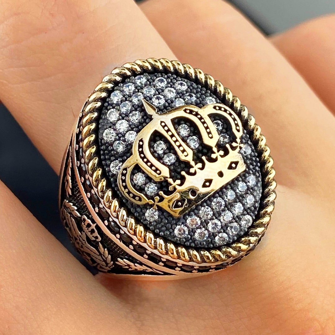 King Ring Onyx Ring Silver Rings Men White Zirconium Ring Crown Ring ...