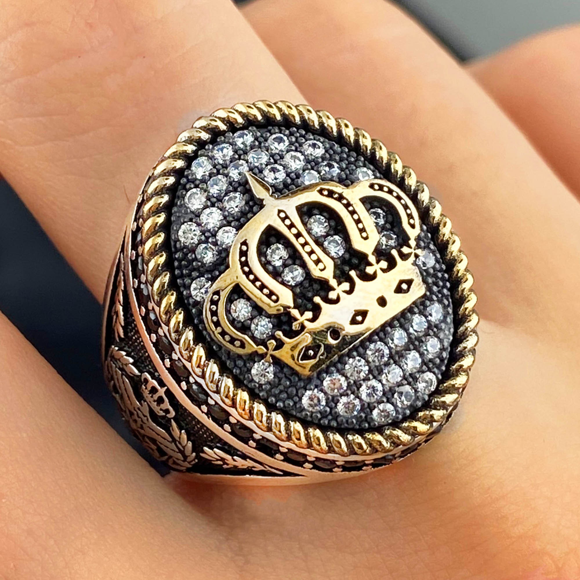 King Ring Onyx Ring Silver Rings Men White Zirconium Ring Crown Ring Men Silver Rings Silver Rings for Men