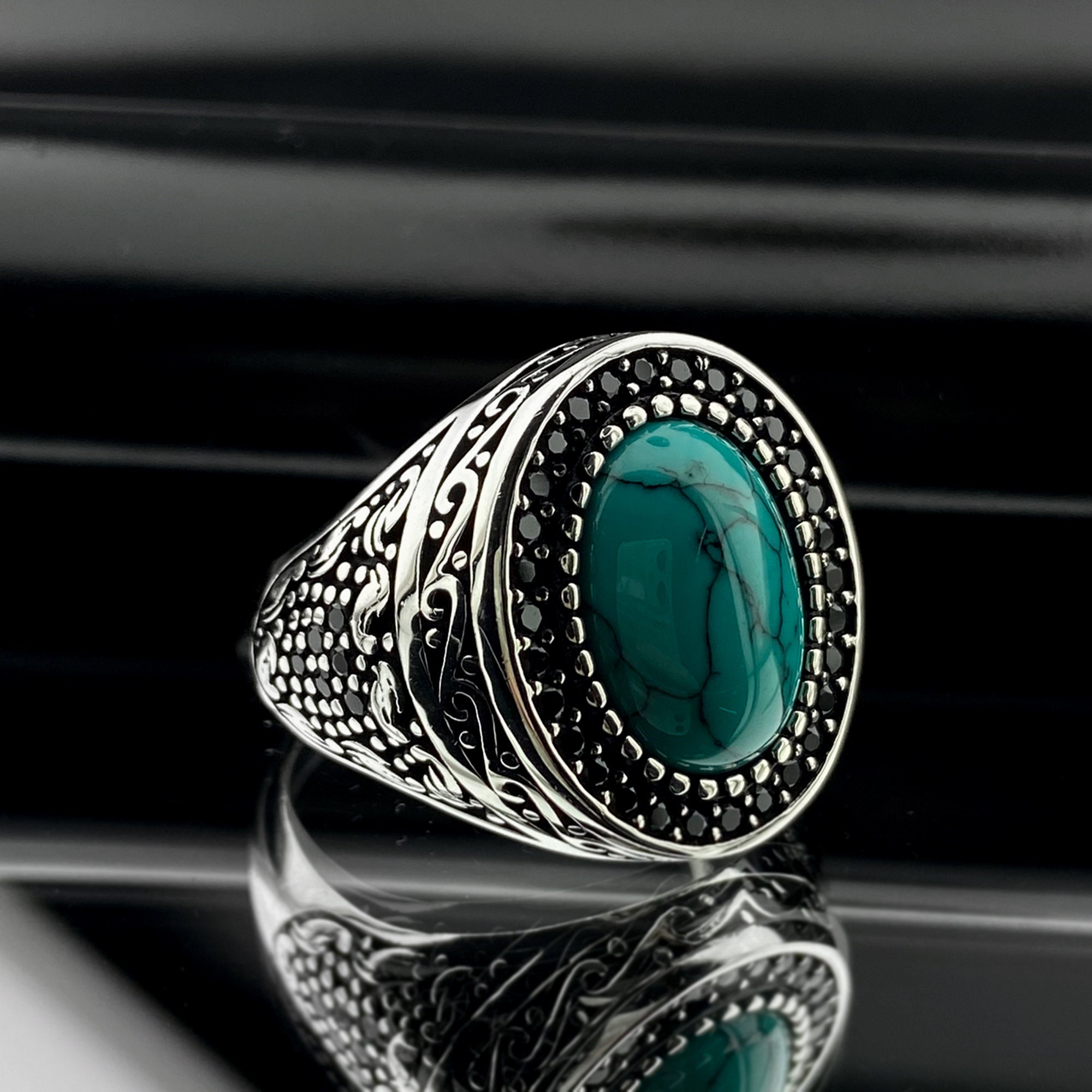 Men's Blue Stone Silver Ring,turkish Handmade Ring,turquoise Stone Ring ...