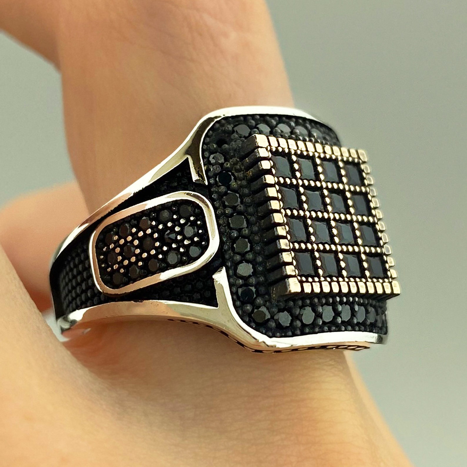 Onyx Stone Men Ringblack Stone Men Ringsquare Stoneottoman - Etsy