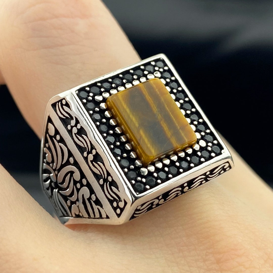 Tiger Eye Sterling Silver Signet Ring, Turkish Ottoman Style - Etsy