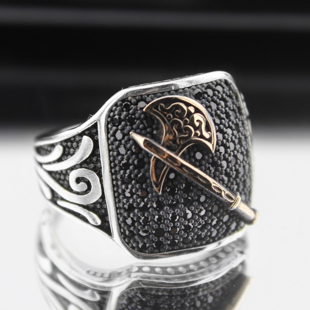 Viking Battle Axe Ring,viking Warrior Ring,men's Black Onyx Stone Ring ...