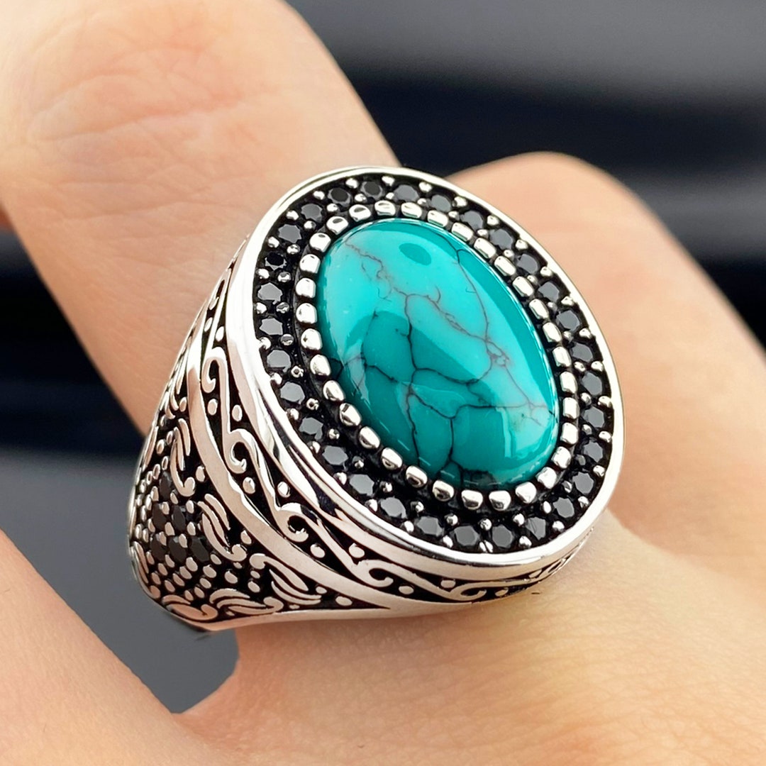 Men's Blue Stone Silver Ring,turkish Handmade Ring,turquoise Stone Ring ...