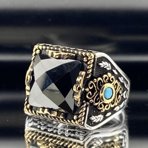 Men's Black Onyx Square Stone Handmade Silver Ring, Classic Style ...