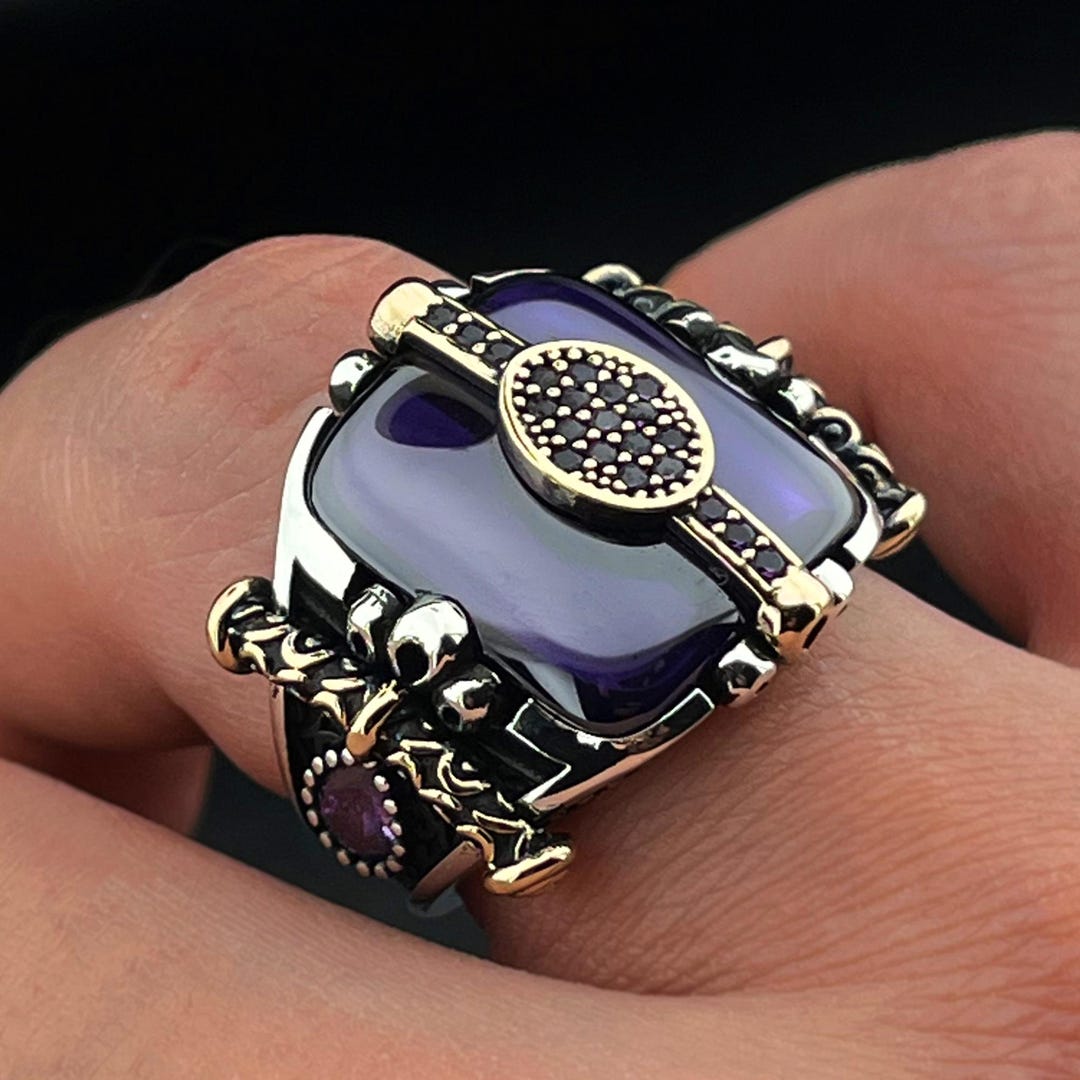 Vintage-style Amethyst Stone Men Ring,ottoman Style Men Ring,turkish ...