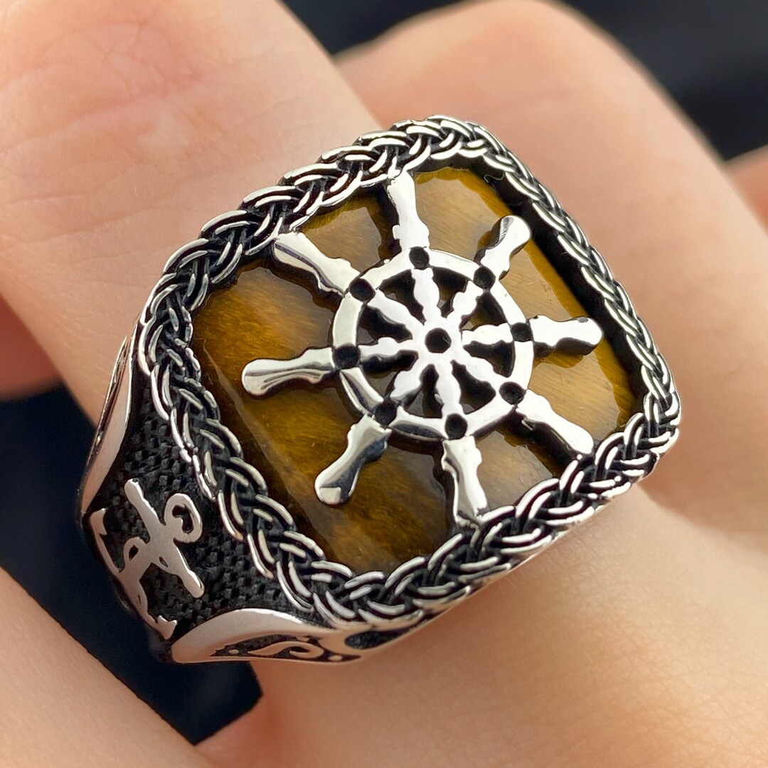 Rudder Men Ring,anchor Men Ring,ship Rudder Men Ring,tiger Eye Stone ...