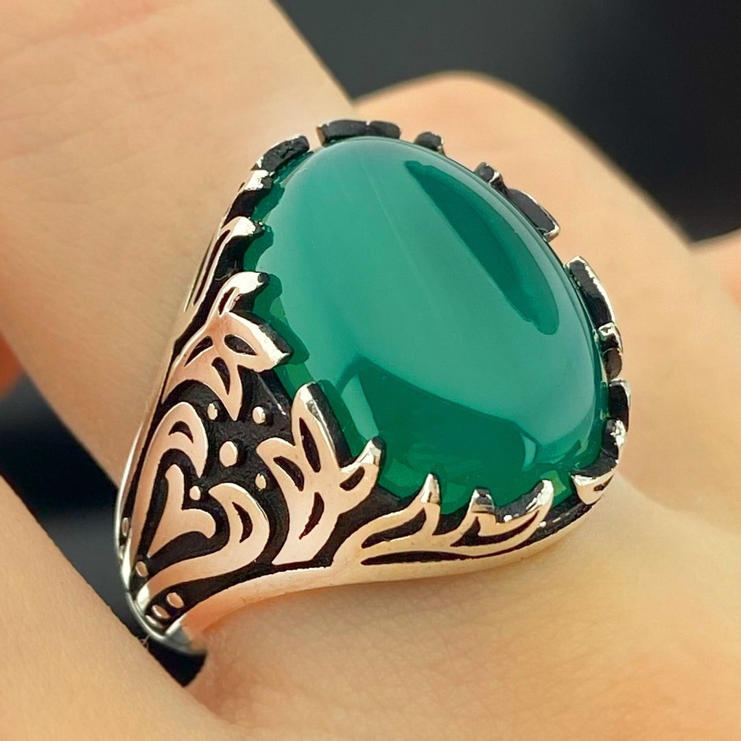 Green Stone Men Ring,yemeni Aqeeq Ring,emerald Stone Ring,agate Ring ...
