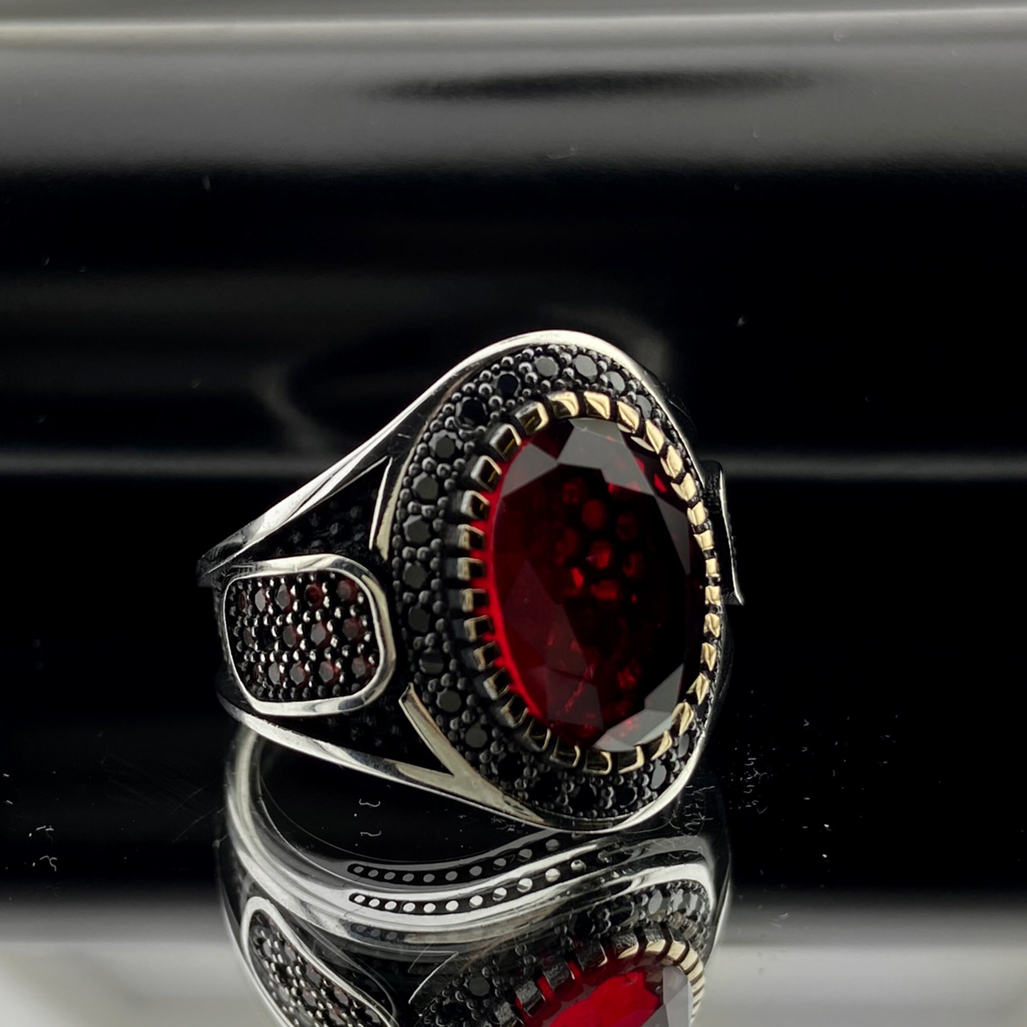 Red Zircon Men's Silver Ring,red Stone Ring,oval Stone Ring,turkish ...