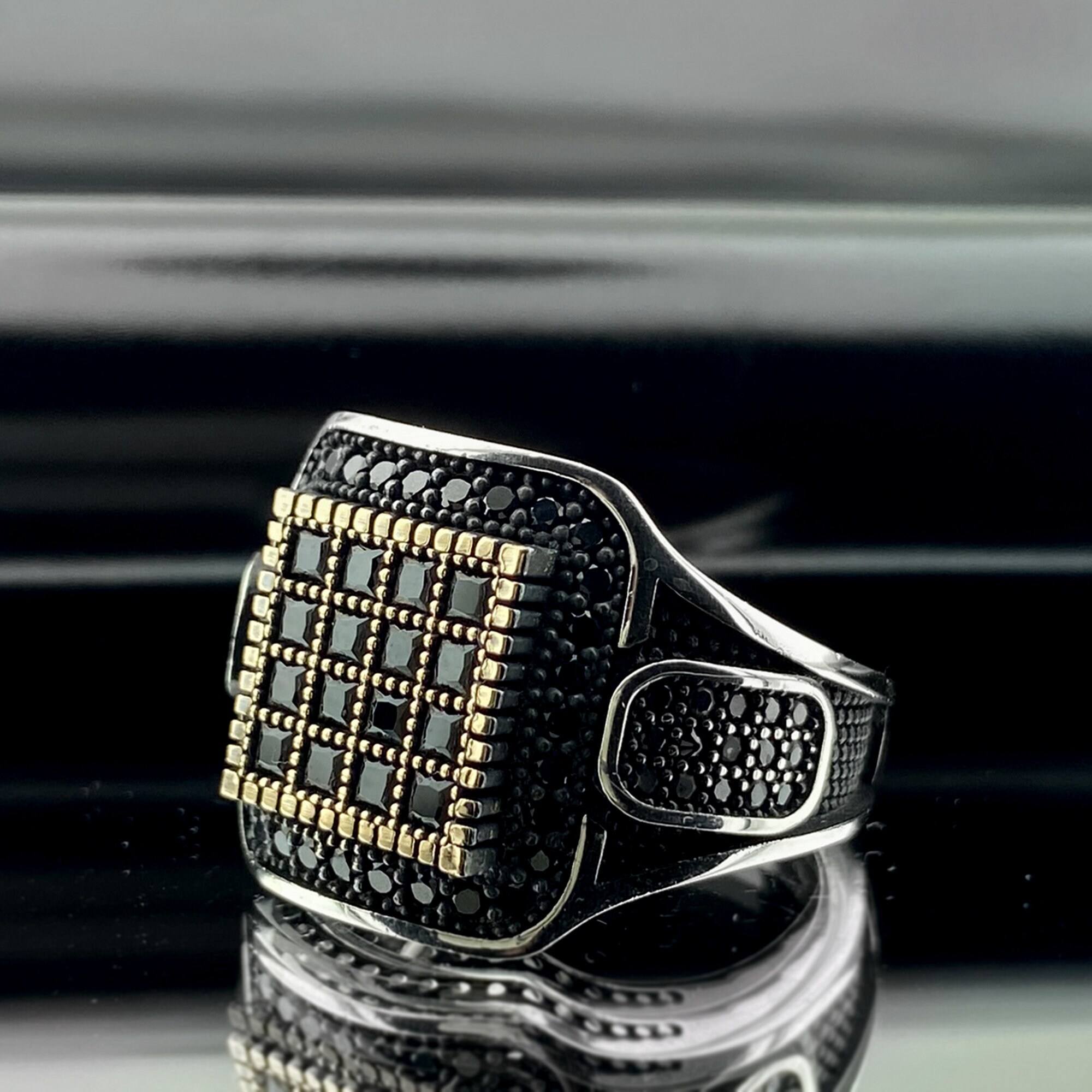 Onyx Stone Men Ringblack Stone Men Ringsquare Stoneottoman - Etsy