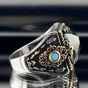 Men's Black Onyx Square Stone Handmade Silver Ring, Classic Style ...