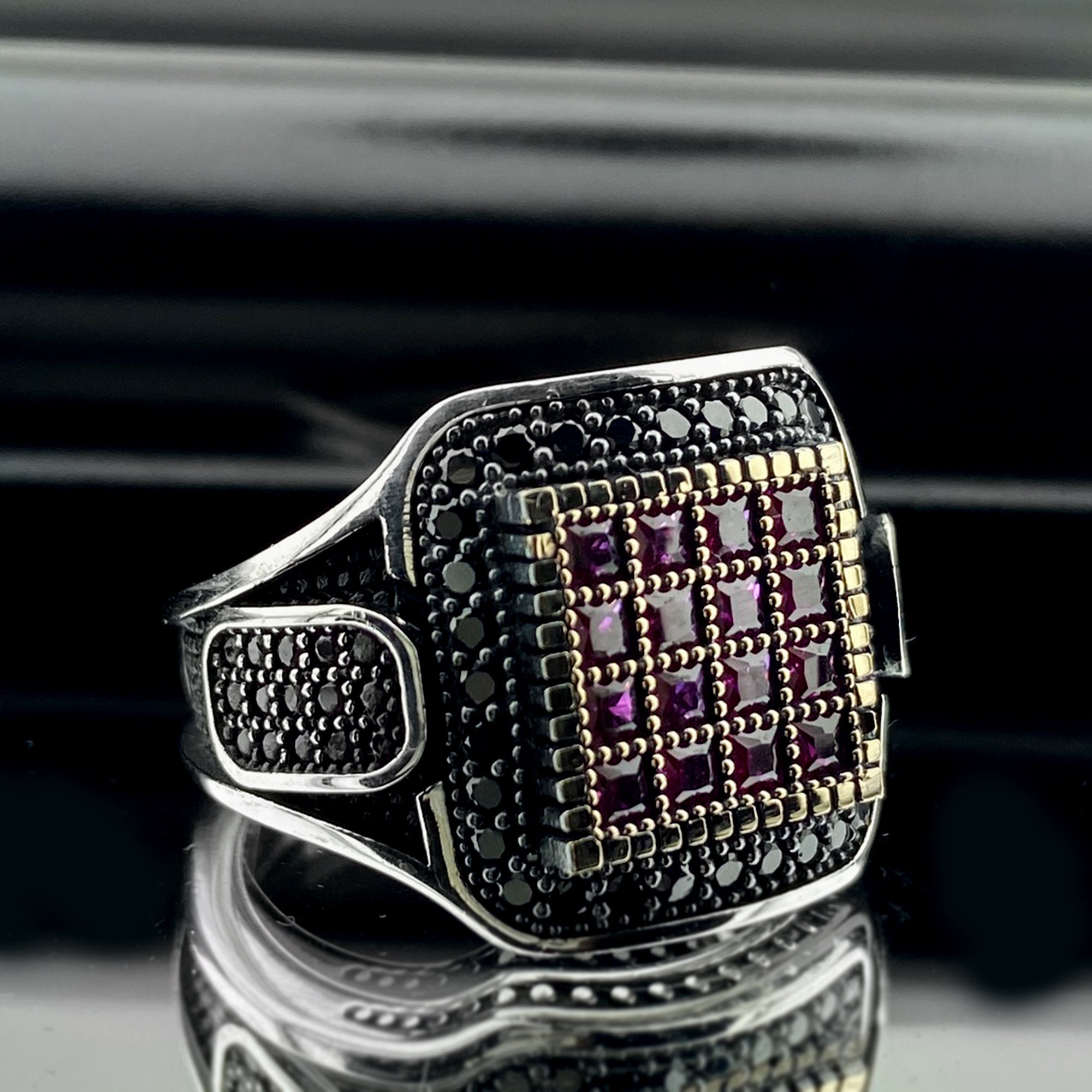 Handcrafted Ruby & Onyx Stone Men's Ring, 925 Sterling Silver, Ottoman ...