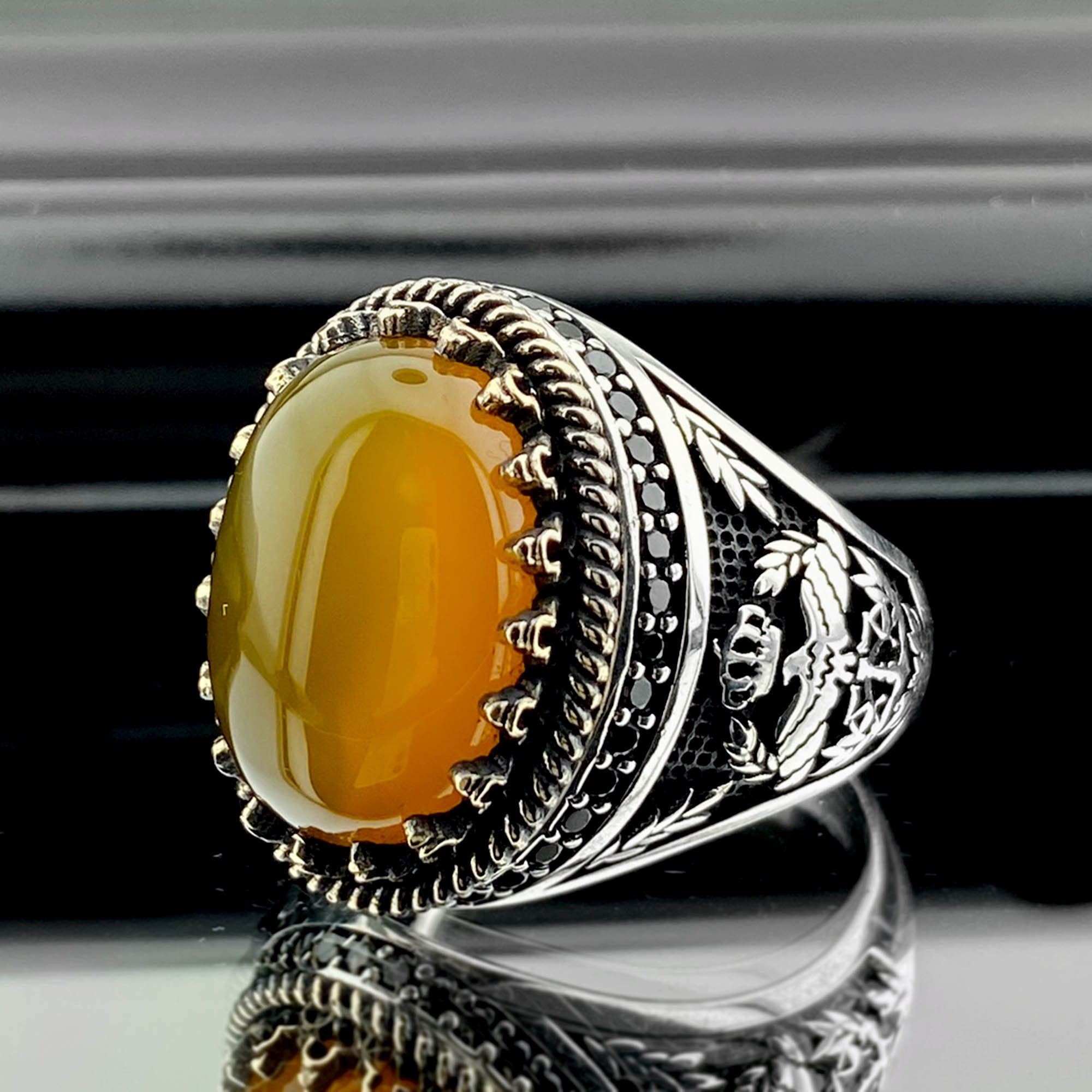 Agate Stone Men's Ring, Yemeni Aqeeq, 925 Sterling Silver, Handmade - Etsy