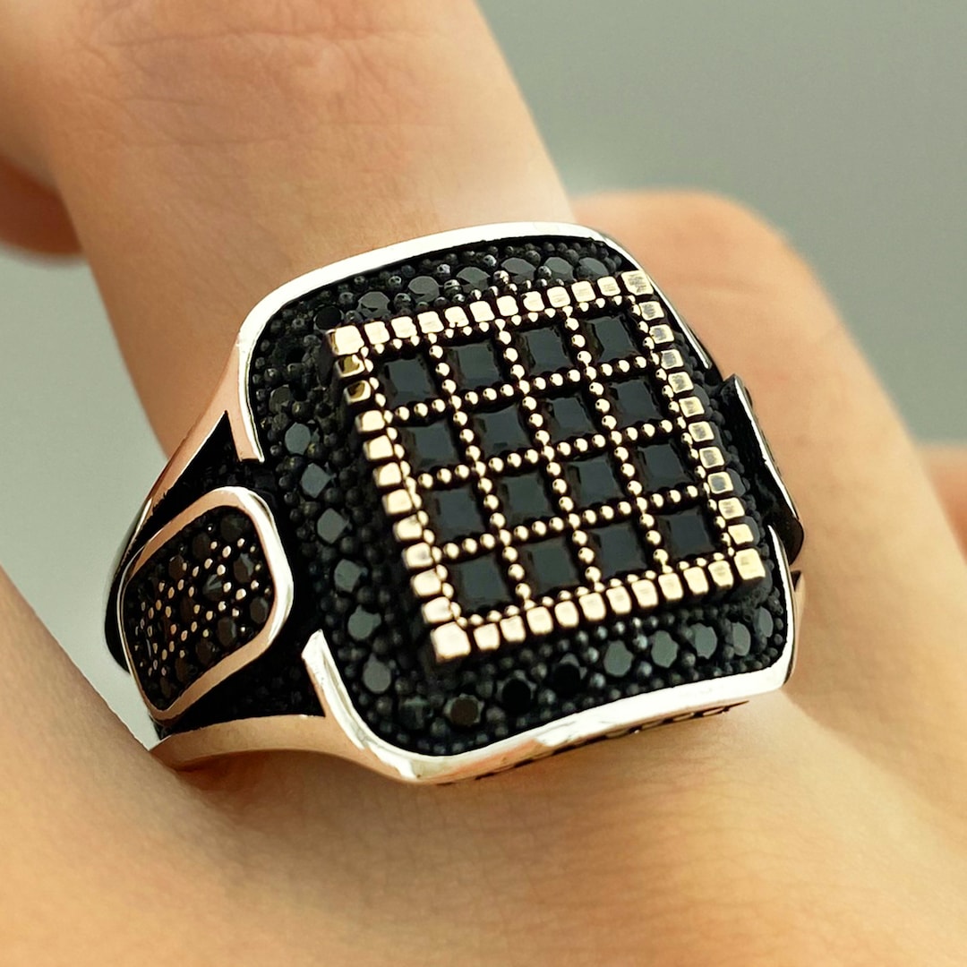 Onyx Stone Men Ring,black Stone Men Ring,square Stone,ottoman Style Men ...