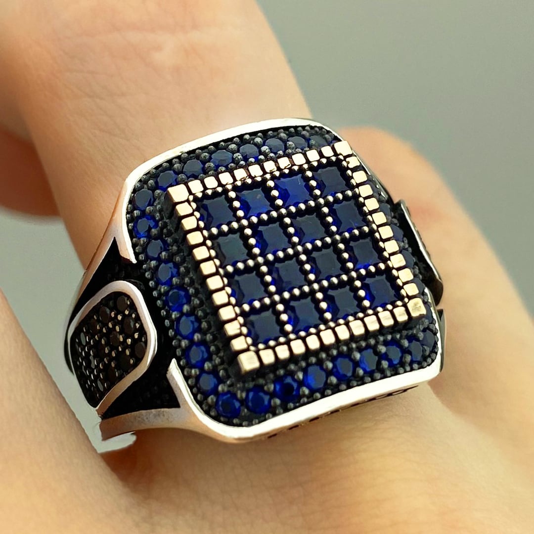 Blue Stone Men Ring,navy Blue Men Ring,square Stone,ottoman Style Men ...