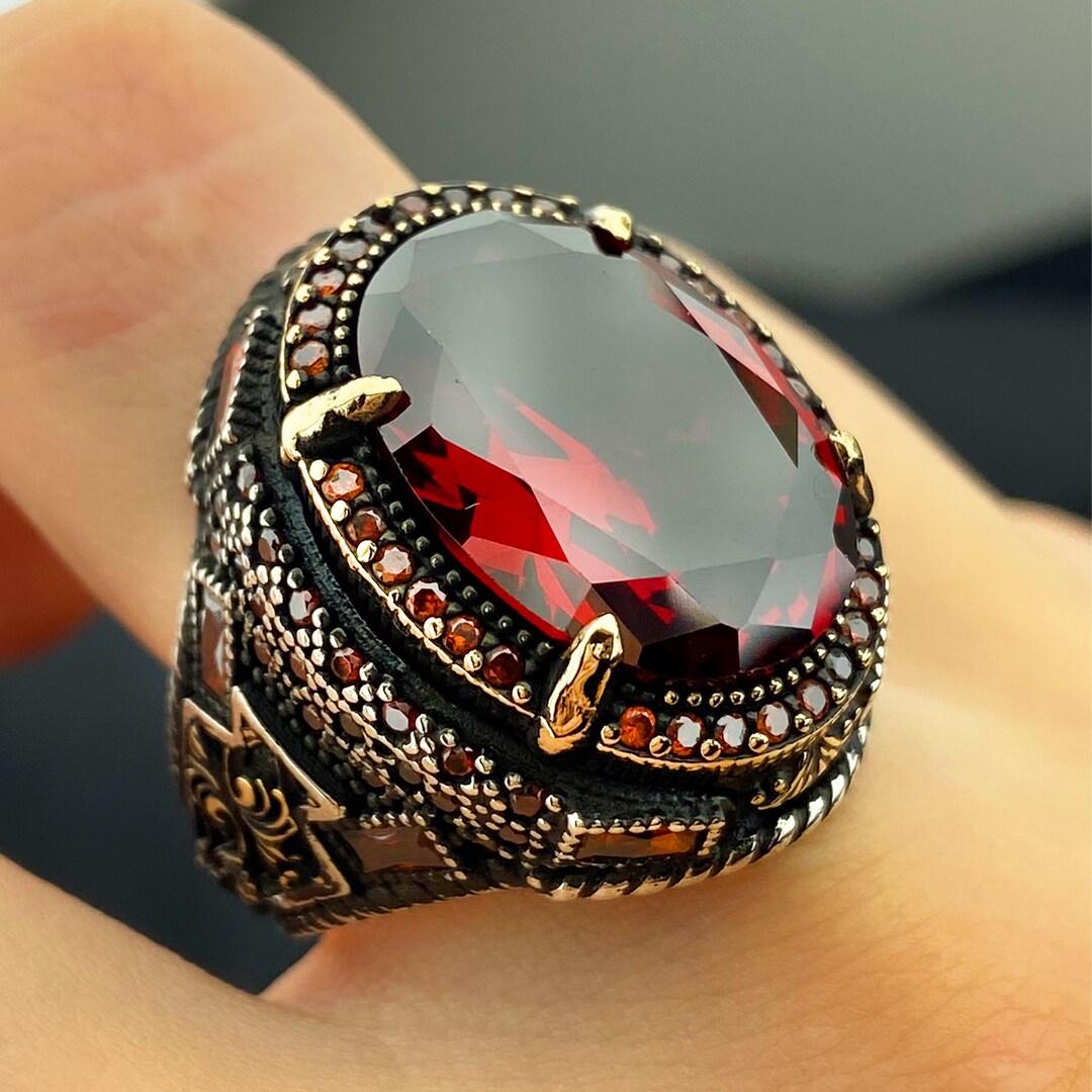 Men's Ruby Stone Silver Ring, Handmade Jewelry Men, Oval Ring Man, 925K ...