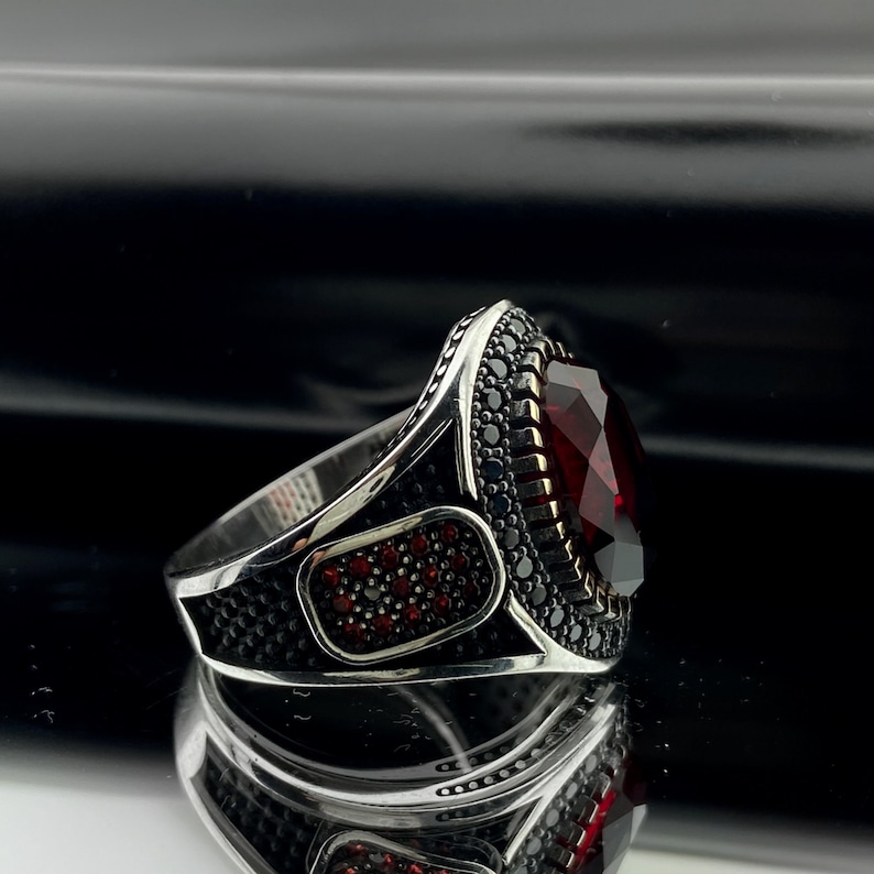 Red Zircon Men's Silver Ring,red Stone Ring,oval Stone Ring,turkish ...