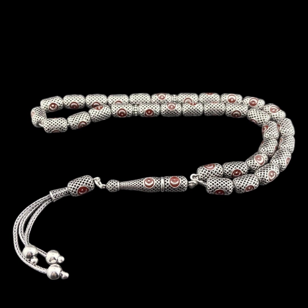 Sterling Silver Tesbih: Turkish Flag Rosary, Islamic Prayer Beads - Etsy