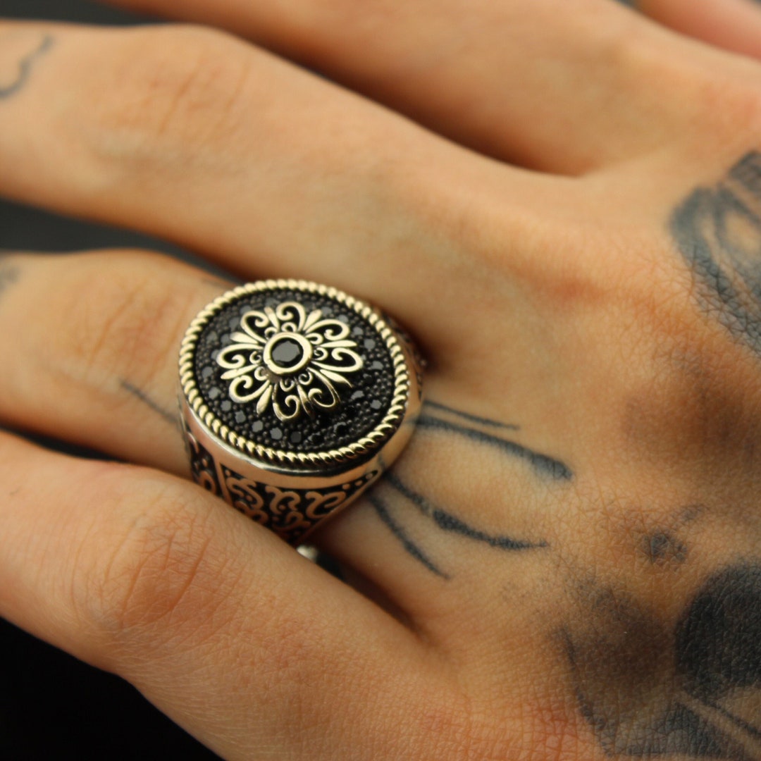 Ottoman Ring,men's Black Microstone Minimal Silver Ring,classic Man ...