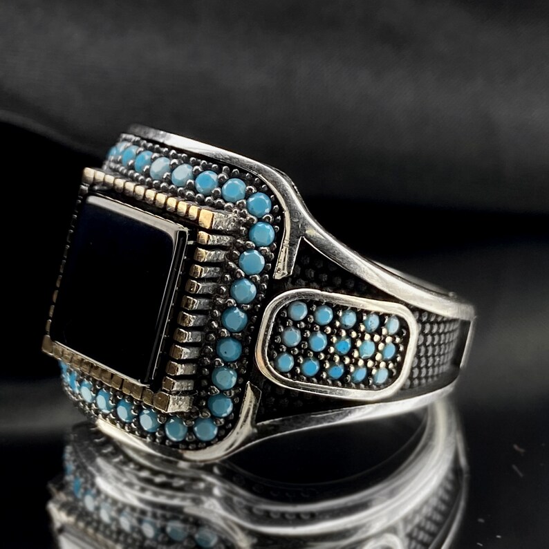 Turquoise Stone Men Ring,black Onyx Stone Men Ring,ottoman Style Men ...