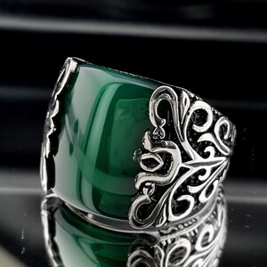 Green Stone Men's Silver Ring, Ottoman Style Turkish Handmade Ring ...