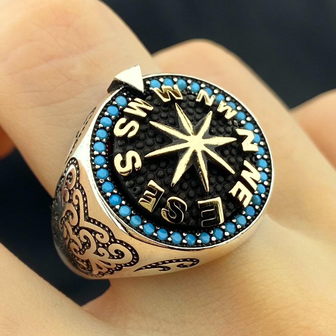 Compass Ring for Men,turquoise Stone Men Ring,sailor Ring,fidget Ring ...
