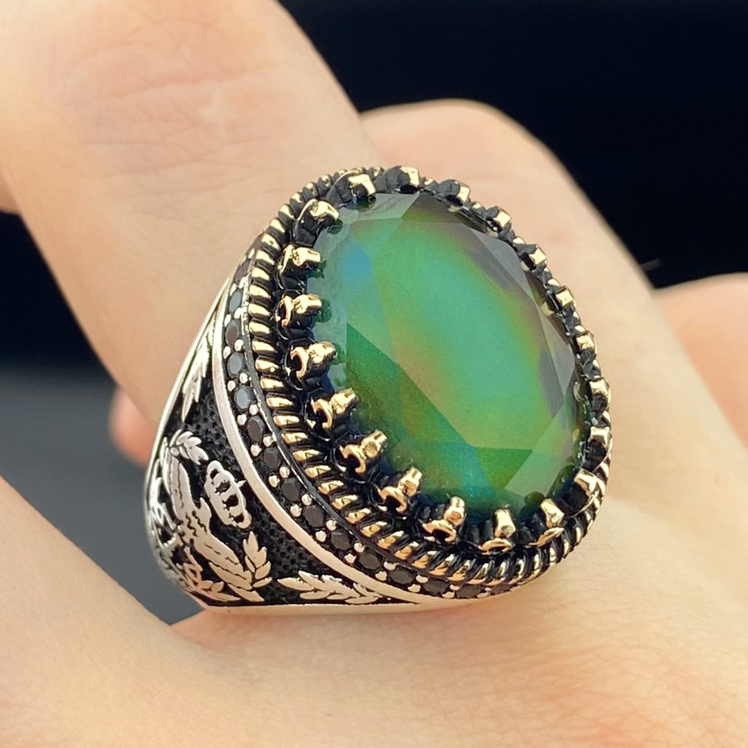 Men's Feeling Stone Stone Silver Ring, Emotion Stone Silver Ring ...