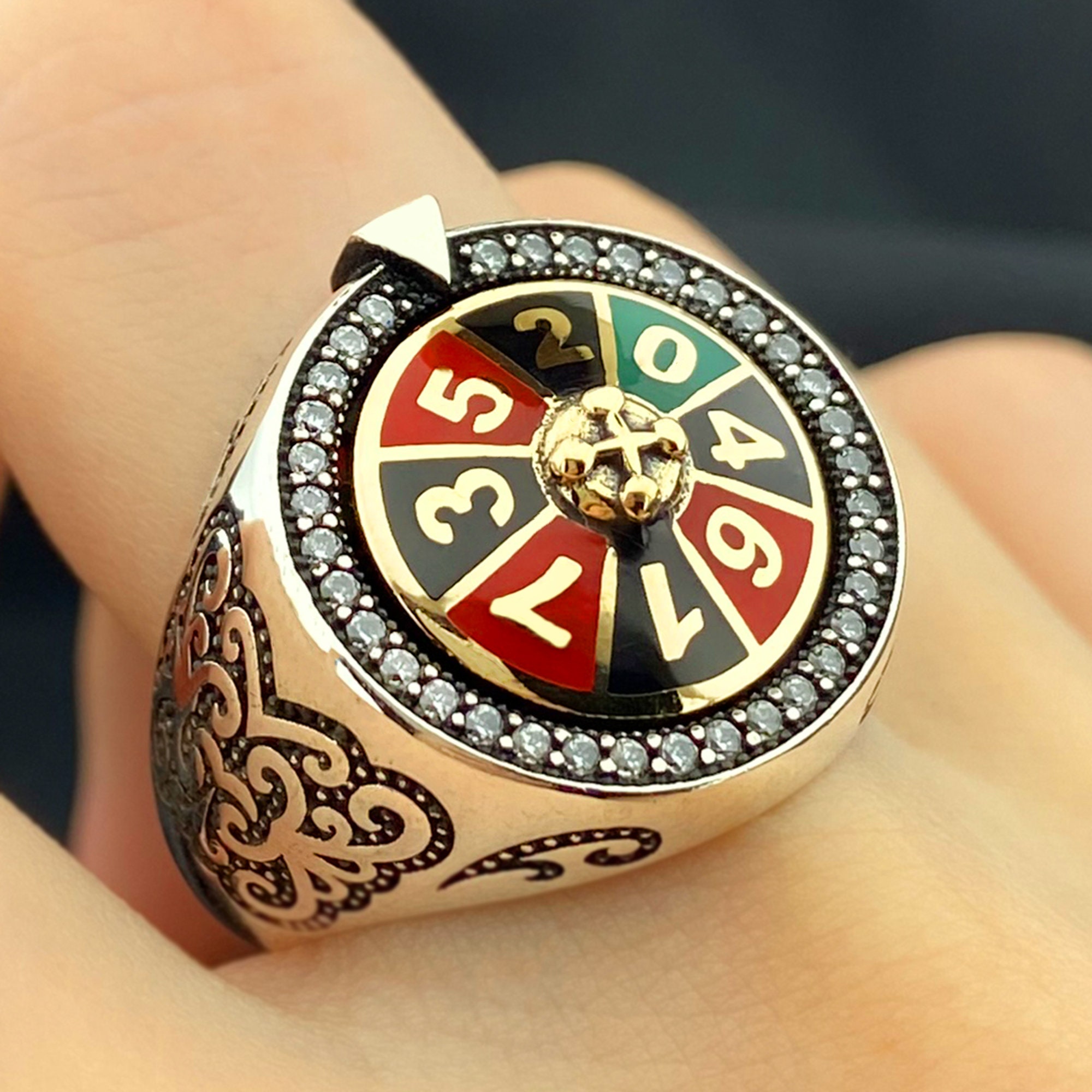 White Stone Men Ring,roulette Ring,las Vegas Roulette,men Jewelry,poker ...