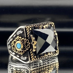 Men's Black Onyx Square Stone Handmade Silver Ring, Classic Style ...