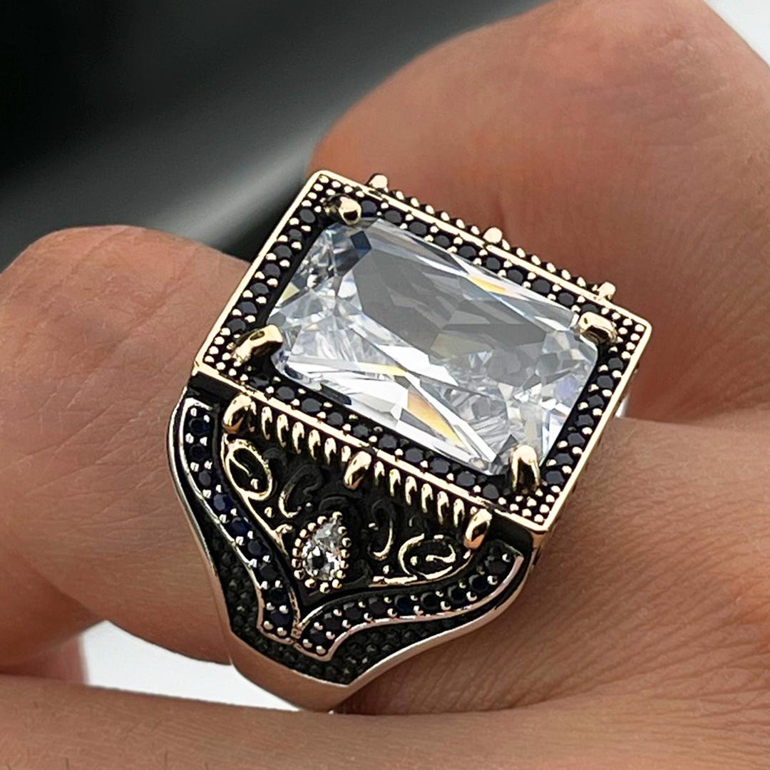 Handmade Sterling Silver White Stone Ring, Gothic Signet Jewelry - Etsy