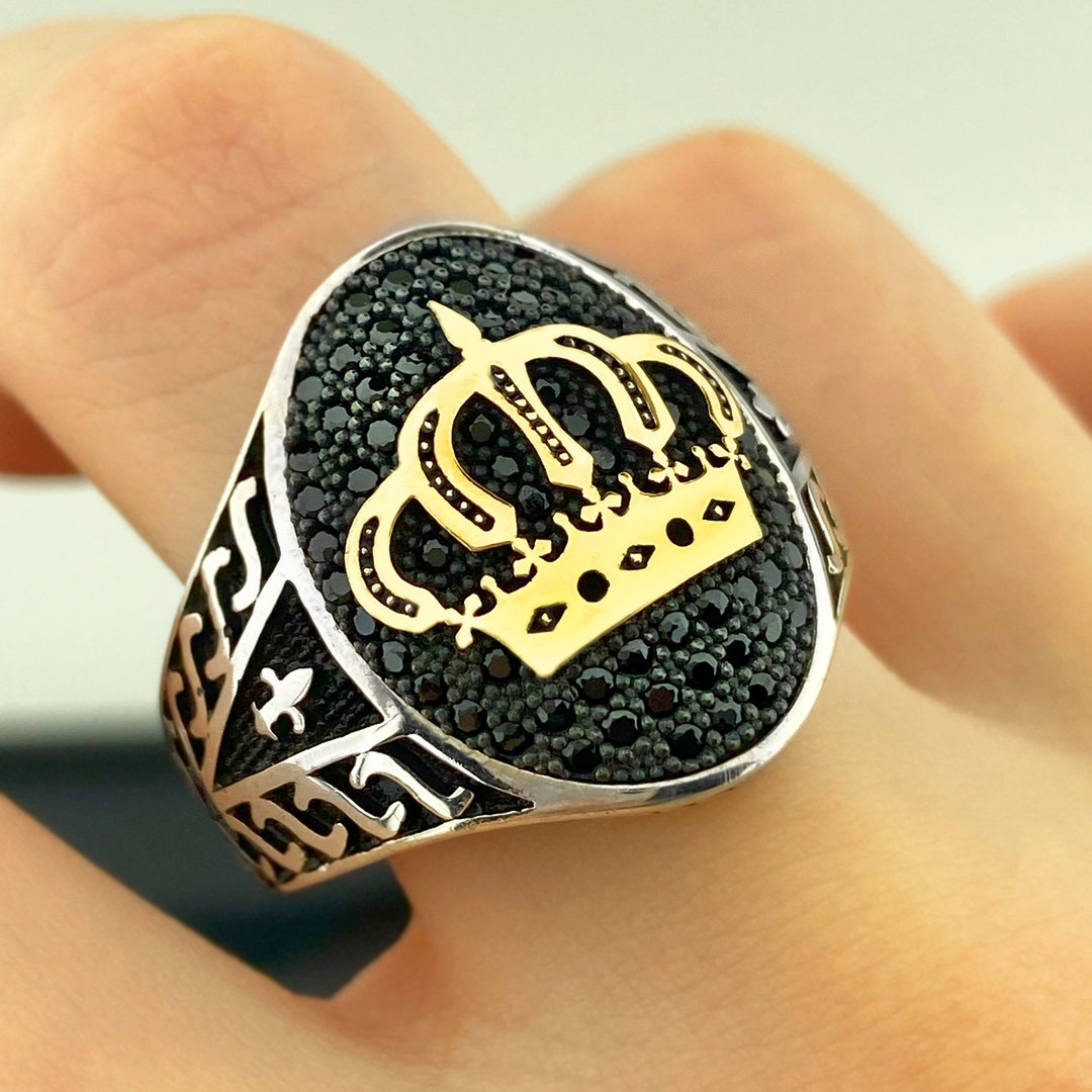 King Ring,crown Ring,men's Black Onyx Stone Ring, Ottoman Style Silver ...