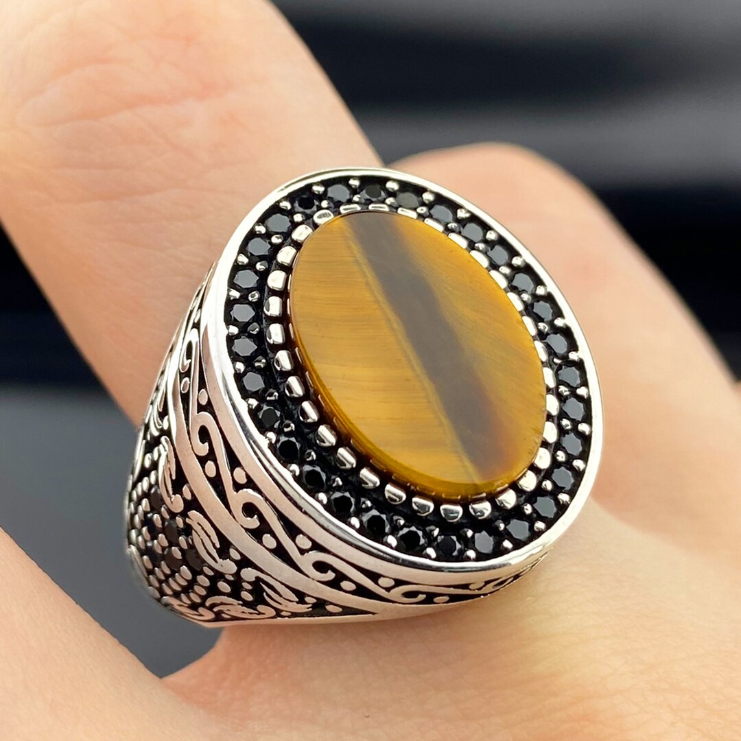 Mens Tiger Eye Stone Ring,yemeni Stone Ring,turkish Handmade Ring ...