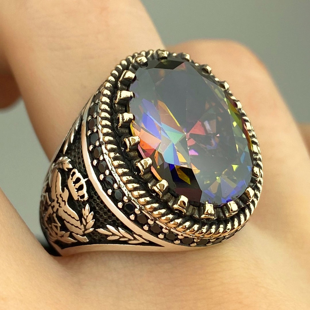Mystic Topaz Sterling Silver King Ring, Handmade Mens Ring - Etsy