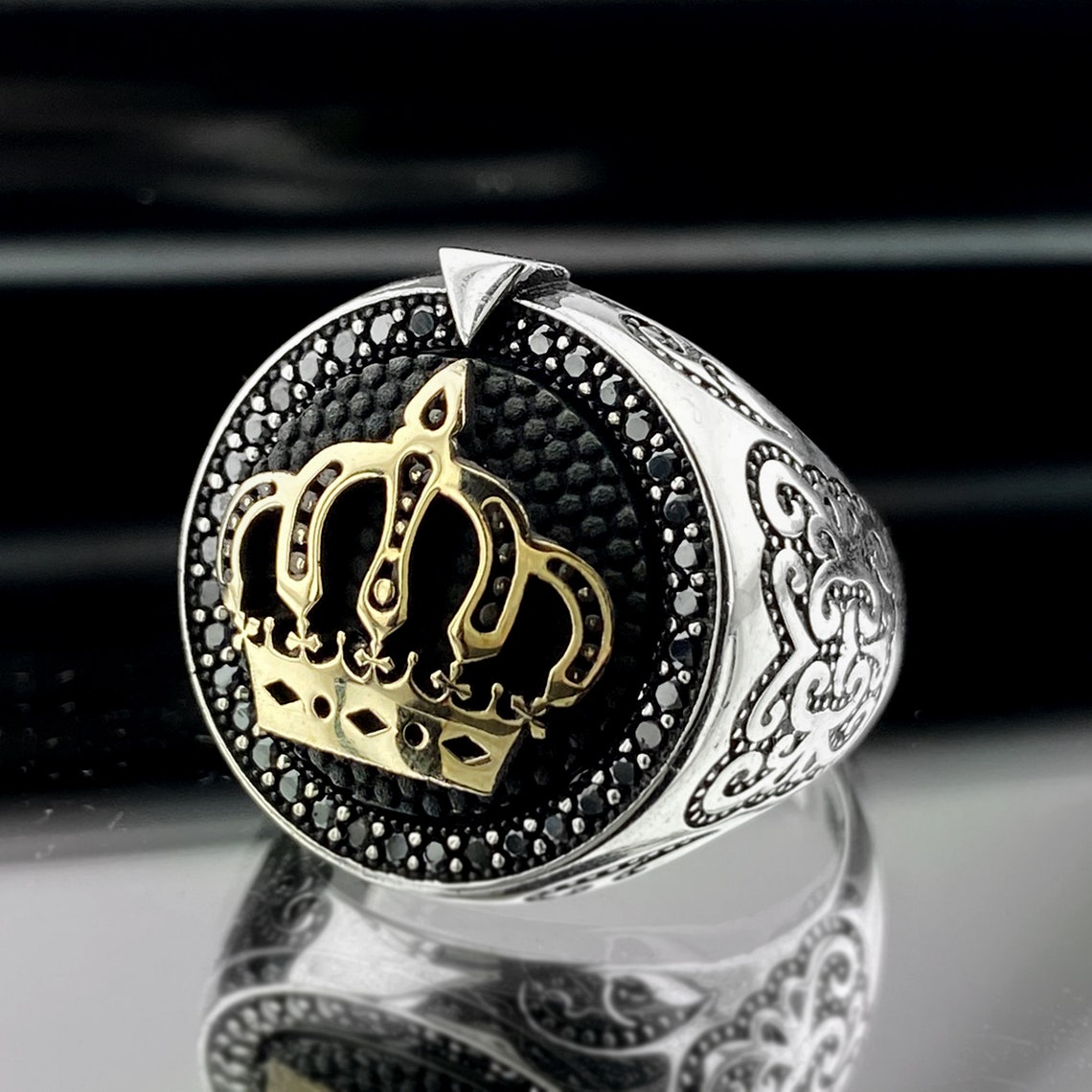 King Ring, Onyx Ring Silver Rings,fidget Ring, Crown Ring,spinner Ring ...